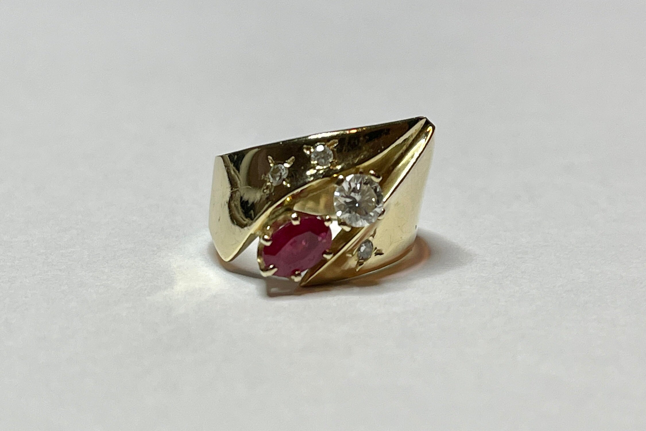 Genuine Ruby & Diamond Retro Cocktail Ring Vintage 14k - Etsy
