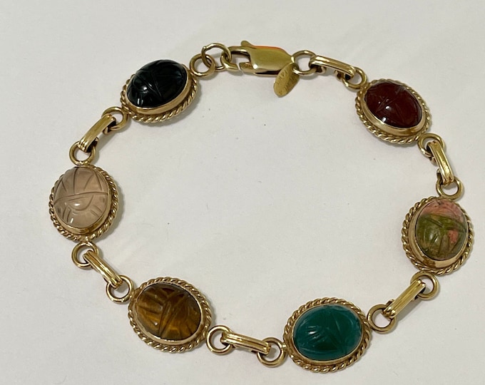 Vintage CARLA Scarab Bracelet Retro 14k Yellow Gold Carved Genuine ...