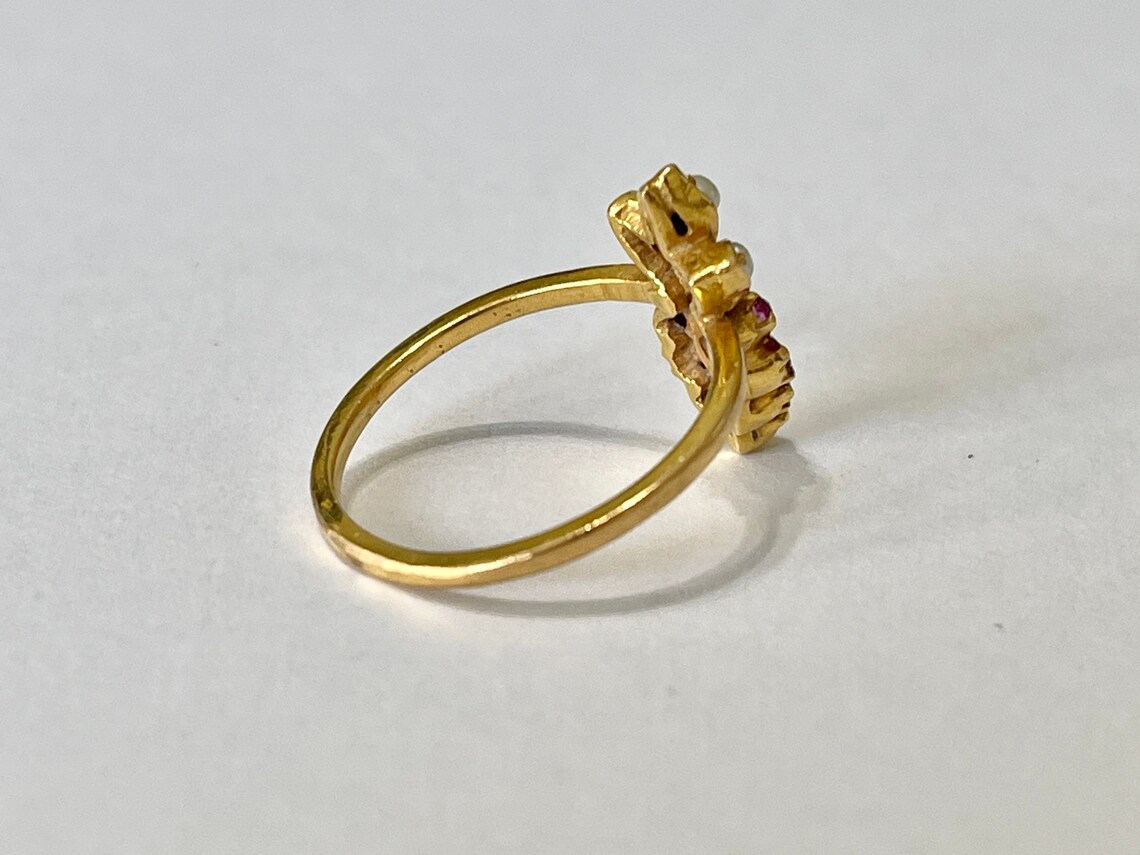 Genuine Ruby and Seed Pearl Strawberry Ring-18k Yellow Gold - Etsy