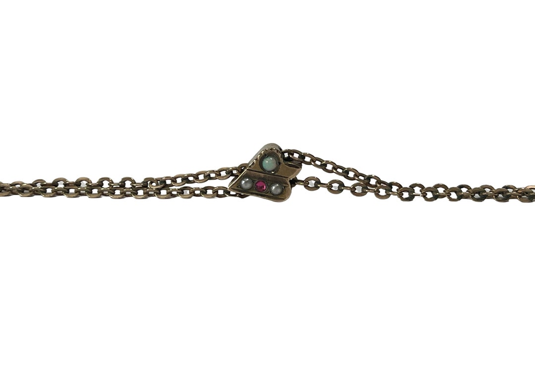 Edwardian Gold Filled Lorgnette Chain: Opal, Seed Pearl & Red Glass ...