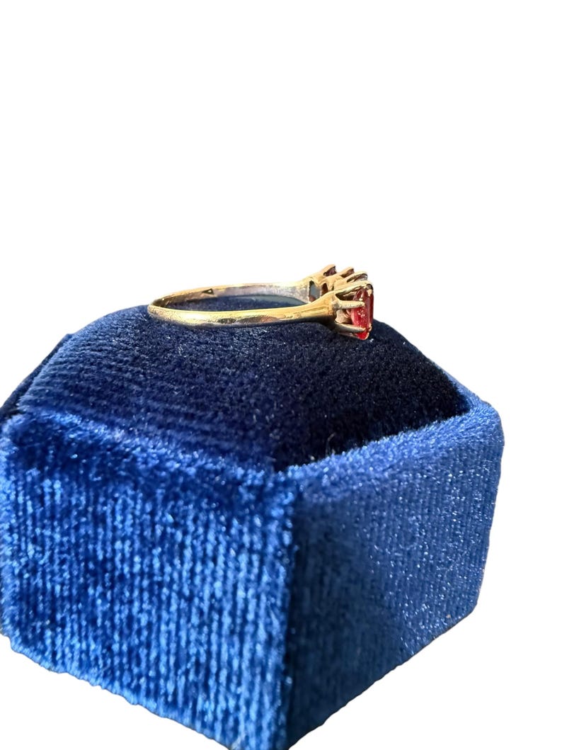 Simulated Ruby Ring - Vintage 10k Yellow Gold Marquise Cut Red Glass ...