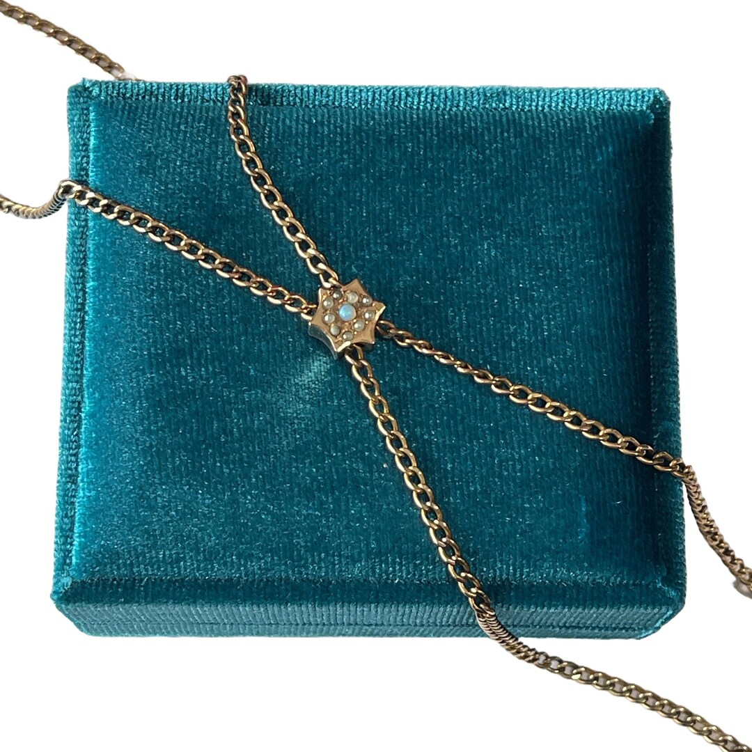 Antique 12k Gold Filled Lorgnette Chain Necklace: 10k Opal Seed Pearl ...
