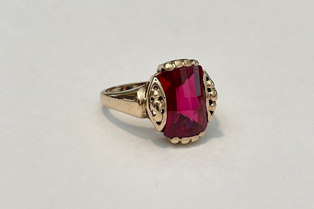 Created Fancy Cut Ruby Ring Vintage Art Deco Era 10k Yellow - Etsy