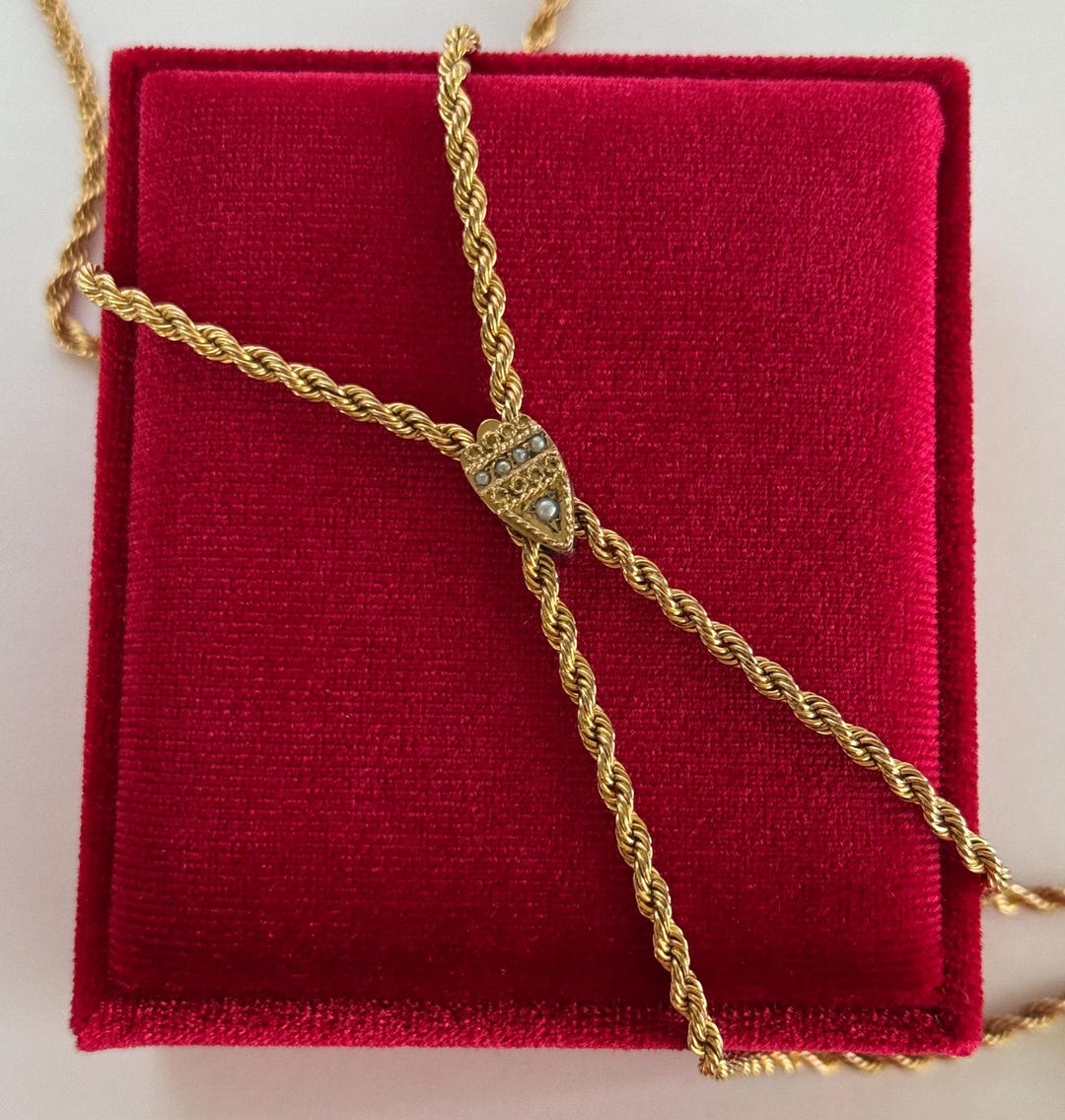 Antique Lorgnette Chain Edwardian Gold Filled /10k Seed Pearl Slide ...