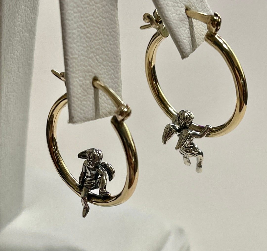 Angel Cherub Hoop Earrings: 10k Gold & Sterling Silver/all Sterling ...