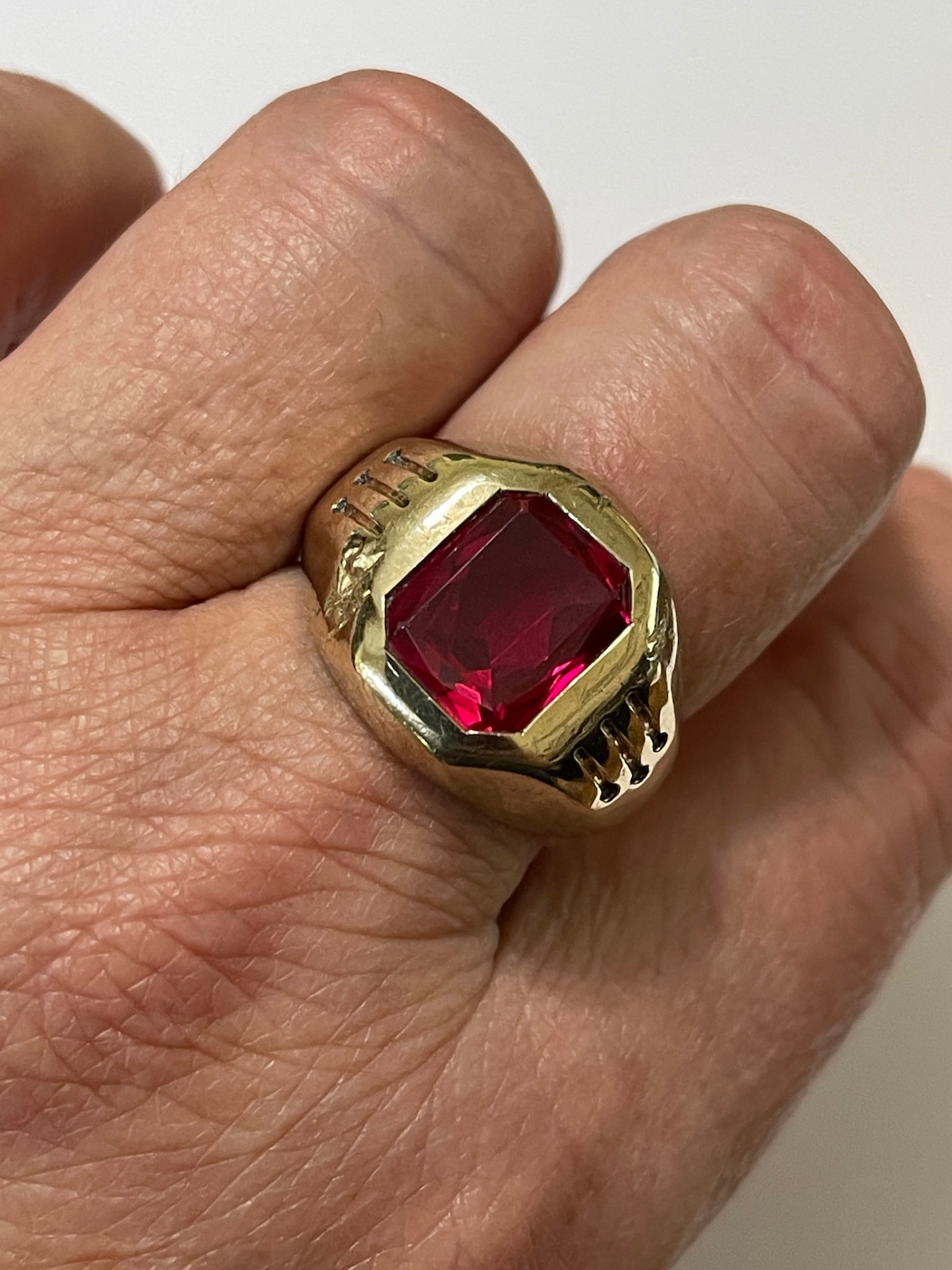 Ruby Ring Vintage Dason 10k yellow Gold Men's Red | Etsy