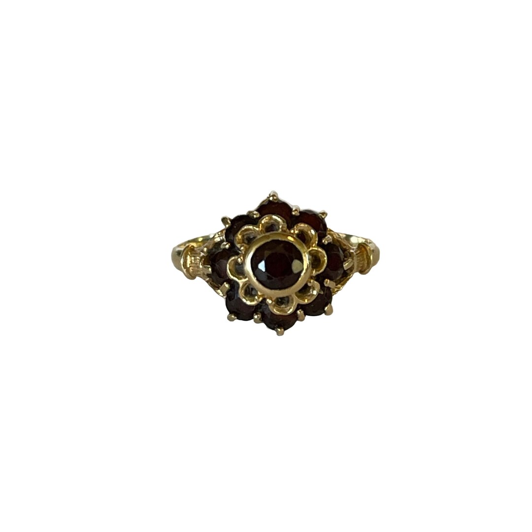 Art Deco Garnet Cluster Ring: 14k Yellow Gold Floral Statement - Etsy