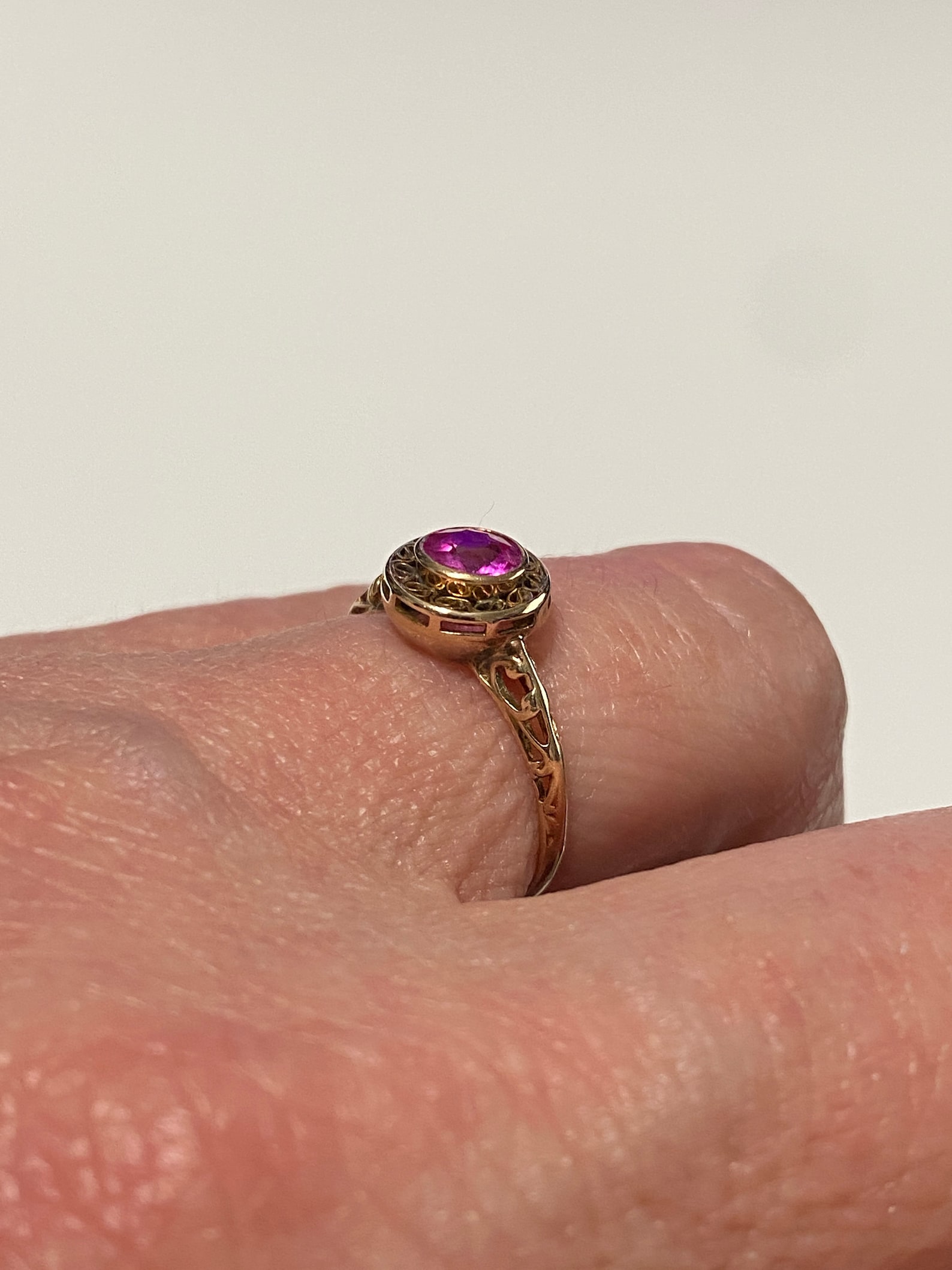 Created Pink Ruby Ring Art Deco 10k Rosey Gold Filigree .46 | Etsy