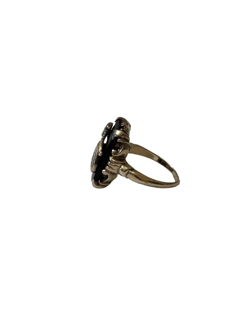 Vintage 10k Gold Rainbow Girls Ring: Black Onyx Diamond Masonic Jewelry ...