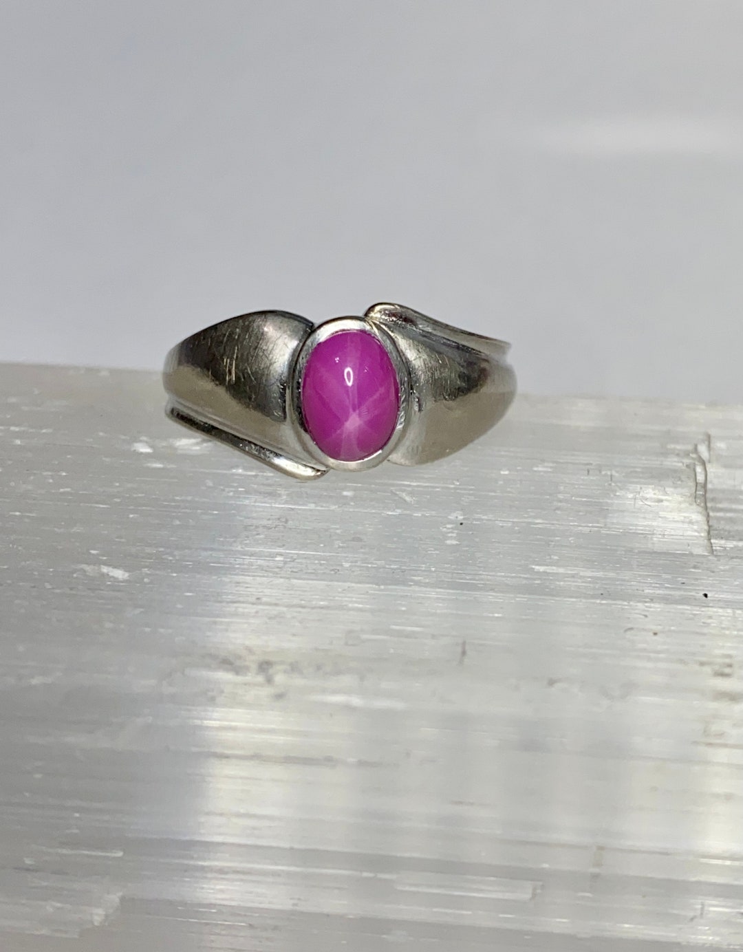 Men's Created Star Ruby Ring - Danson 10k White Gold Synthetic Pinkish ...