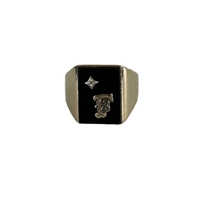 Letter "f" Ring - Art Deco Era 10k Yellow Gold Genuine Onyx & Diamond ...