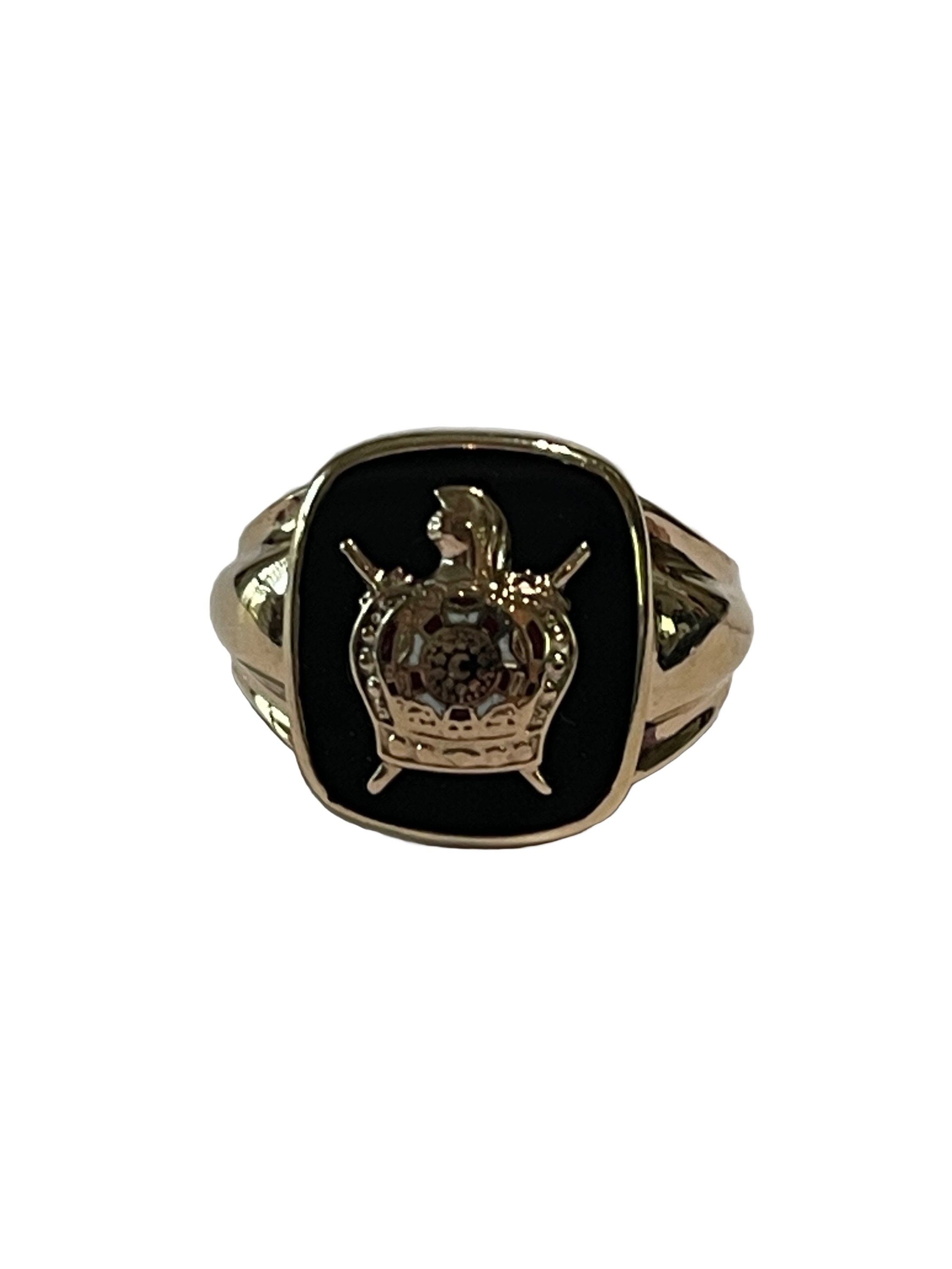 Art Deco Demolay Ring: 10k Gold, Onyx & Enamel, Fraternal Brotherhood ...
