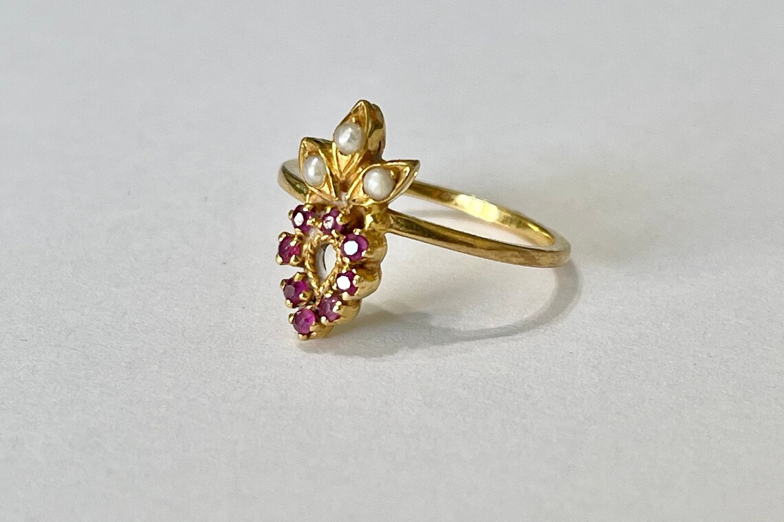 Genuine Ruby and Seed Pearl Strawberry Ring-18k Yellow Gold - Etsy