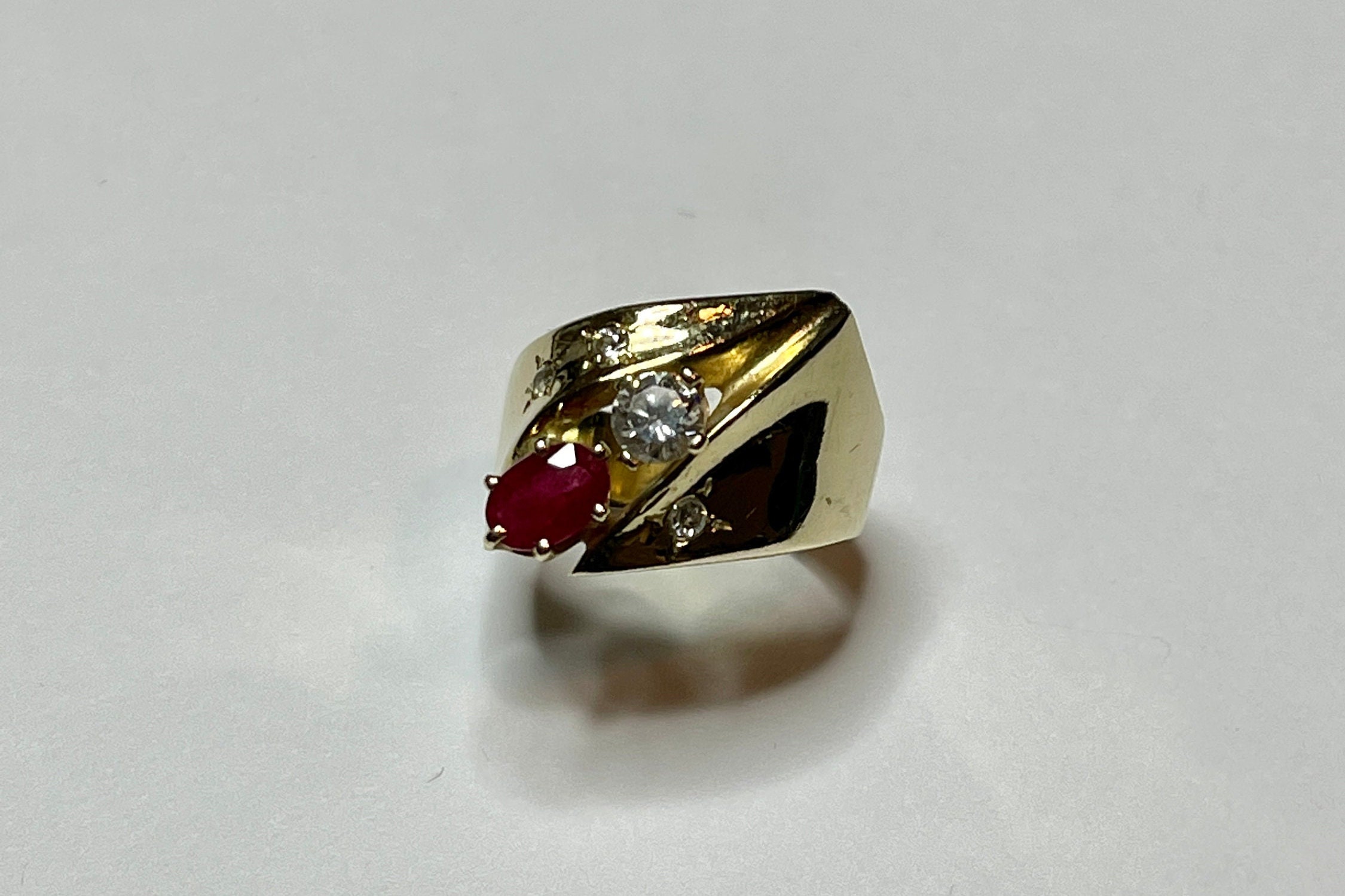 Genuine Ruby & Diamond Retro Cocktail Ring Vintage 14k - Etsy