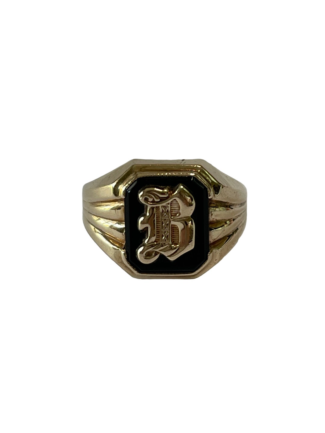 Letter b Ring Retro Era 10k Yellow Gold Genuine - Etsy