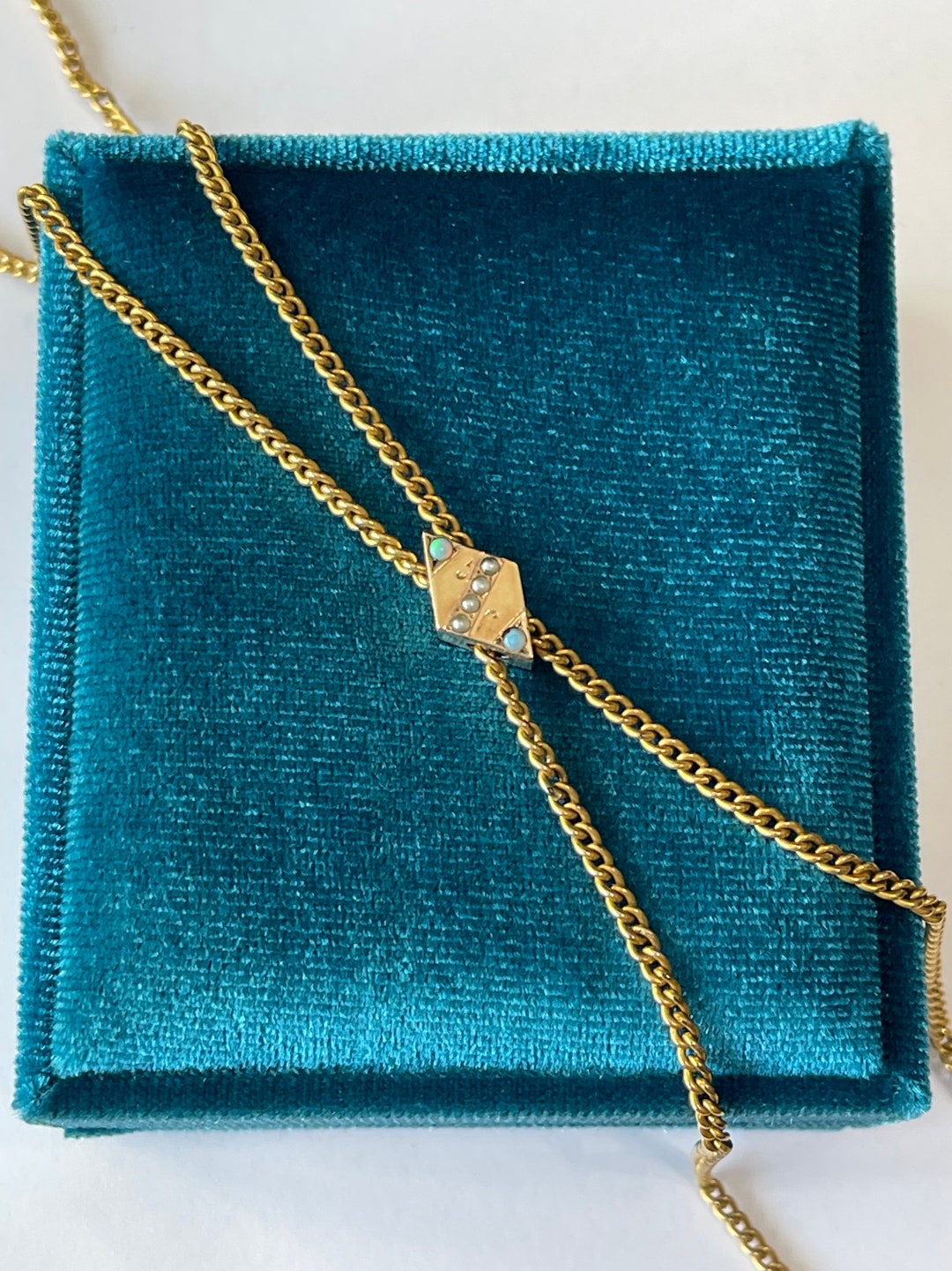 Antique Lorgnette Chain - Edwardian Gold Filled Genuine Opals & Seed ...