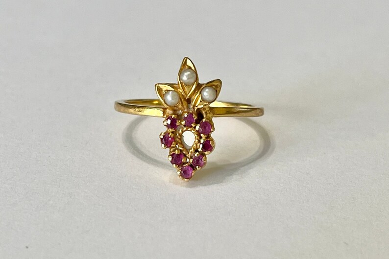 Genuine Ruby and Seed Pearl Strawberry Ring-18k Yellow Gold - Etsy