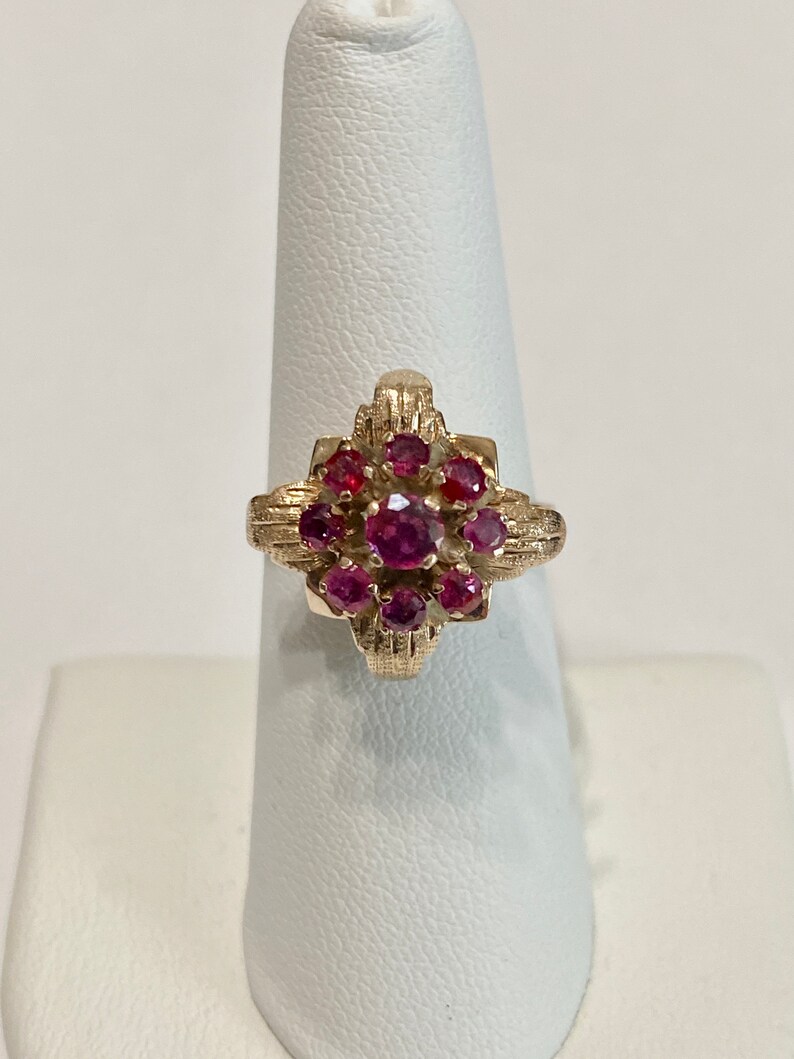 Ruby Cluster Ring Vintage 14k Yellow Gold Ruby Flower - Etsy
