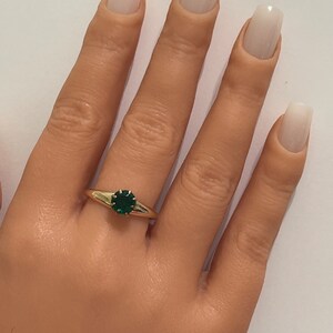 Simulated Emerald Ring - Antique 10k Gold Green Glass Solitaire Ring ...