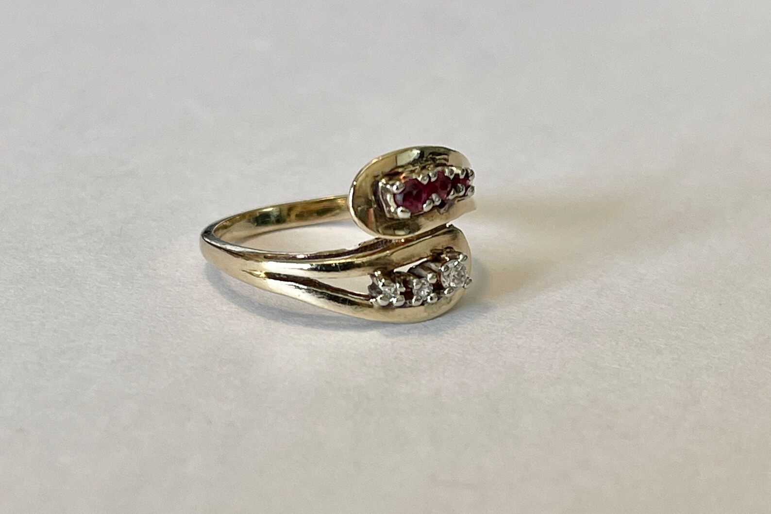 Vintage Ruby Diamond 10k Gold Bypass Ring - Retro Era Size 5.5 - Etsy