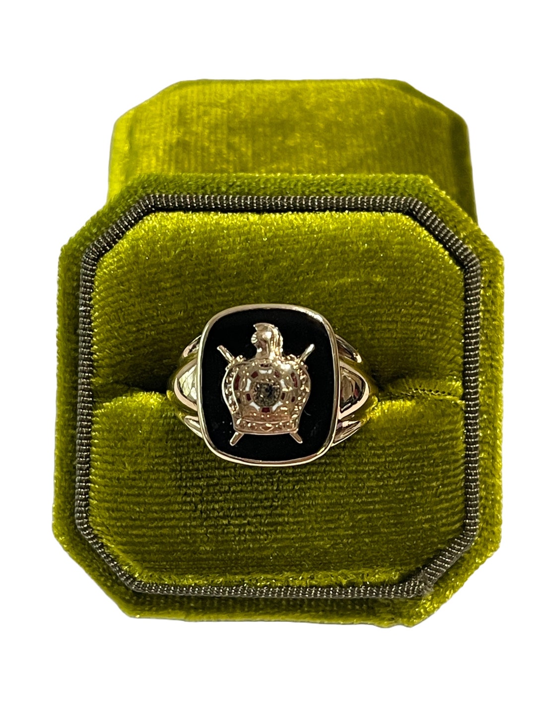 Art Deco Demolay Ring: 10k Gold, Onyx & Enamel, Fraternal Brotherhood ...