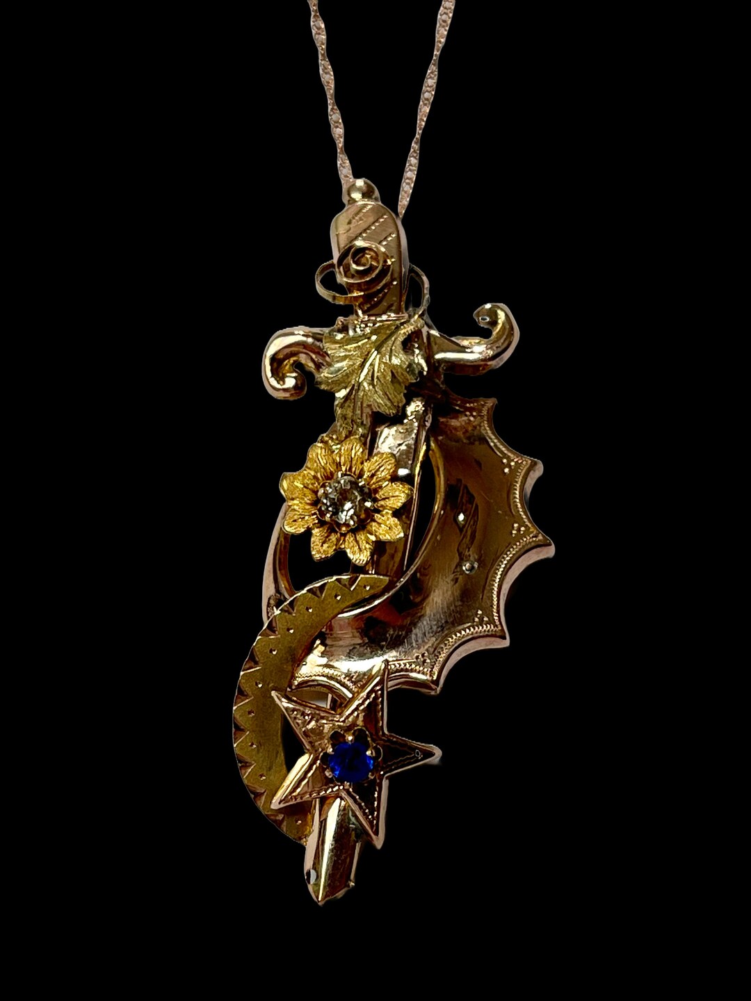 Scimitar Sword Crescent Moon & Star Conversion Mason Pendant 10k Tri ...