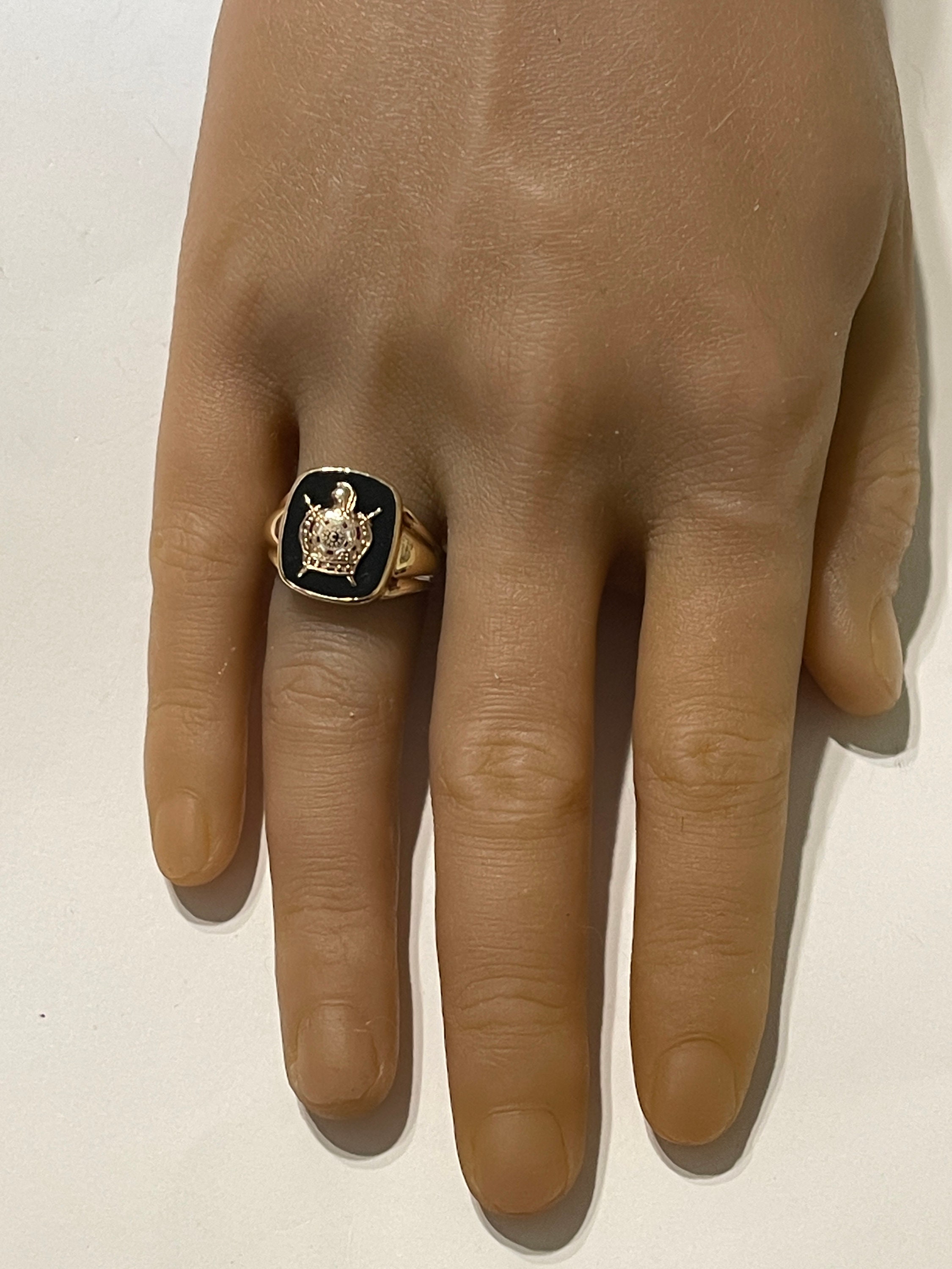 Art Deco Demolay Ring: 10k Gold, Onyx & Enamel, Fraternal Brotherhood ...