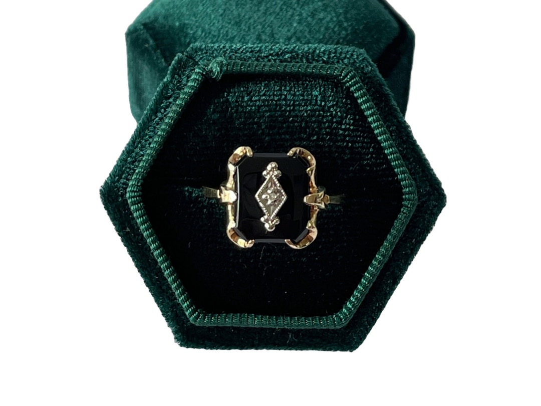 Onyx & Diamond Ring Art Deco Era PMC 10k Yellow/white Gold - Etsy