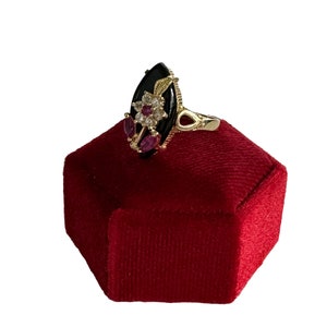 Onyx Created Ruby & Simulated Diamond Ring 14k Yellow Gold Floral ...