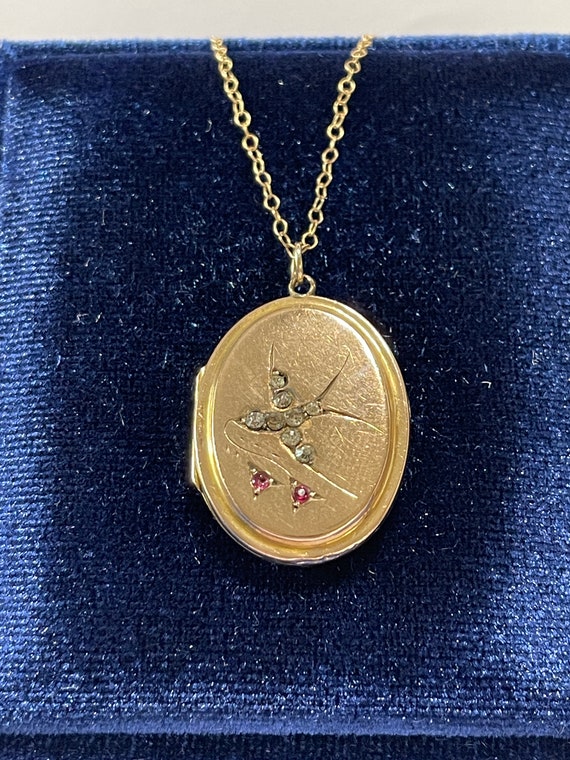 Antique Dove Locket - Art Nouveau Gold Filled Simulat… - Gem