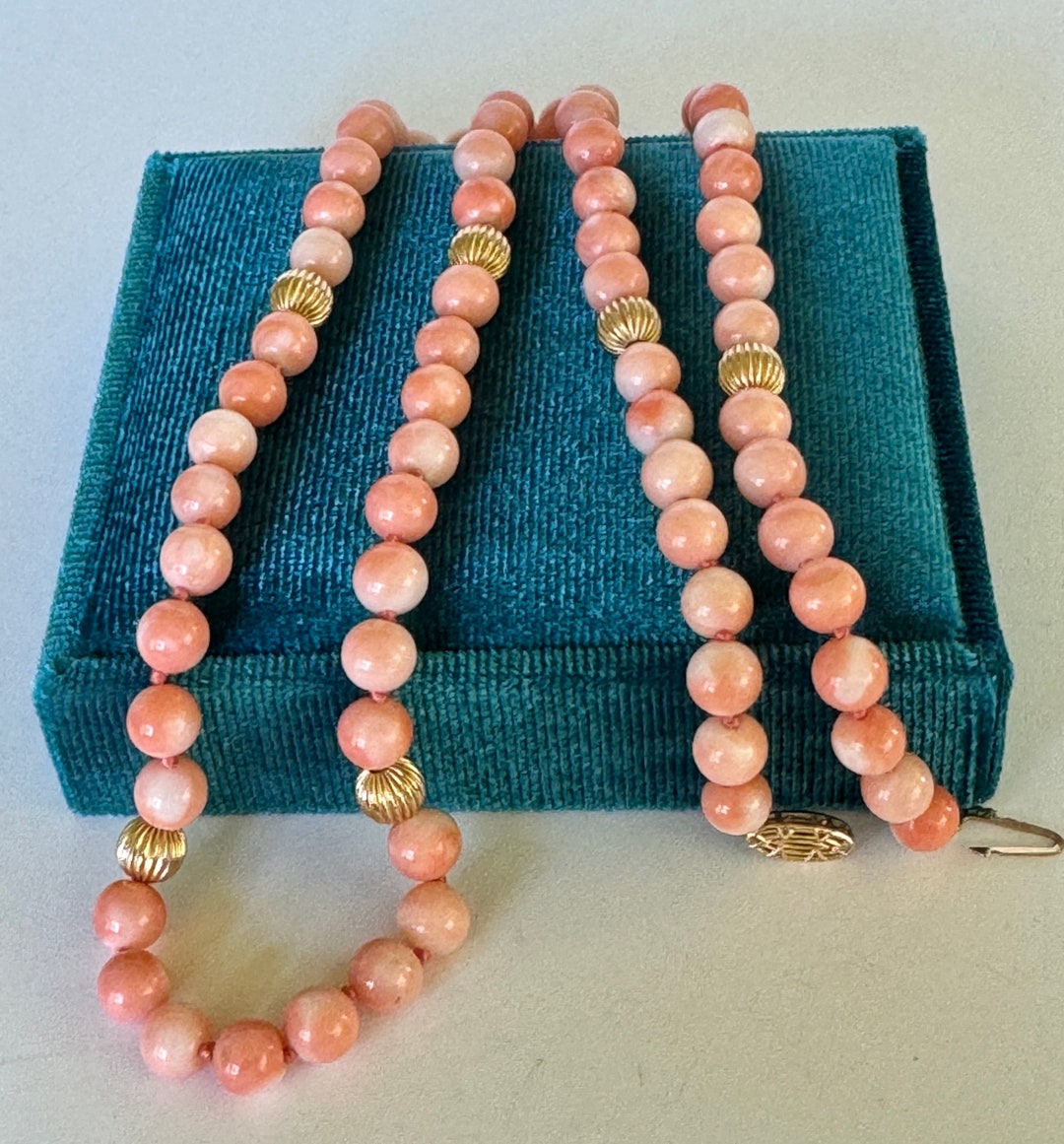 Genuine Coral Necklace -14k Yellow Gold Beaded Coral Genuine Gemstone ...