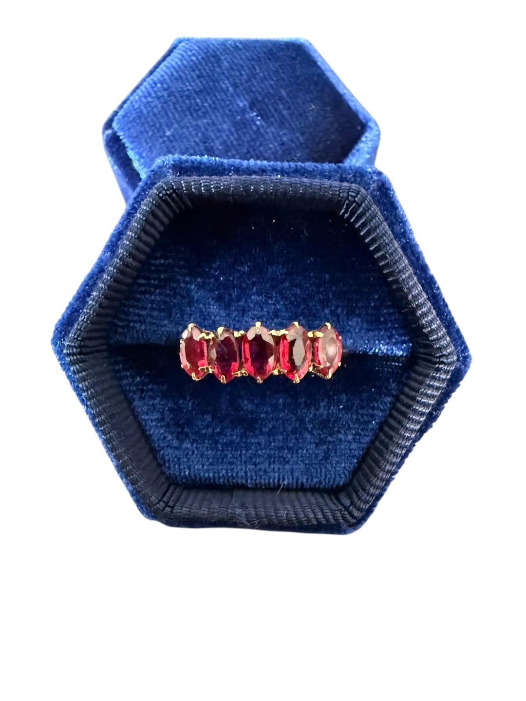 Simulated Ruby Ring - Vintage 10k Yellow Gold Marquise Cut Red Glass ...