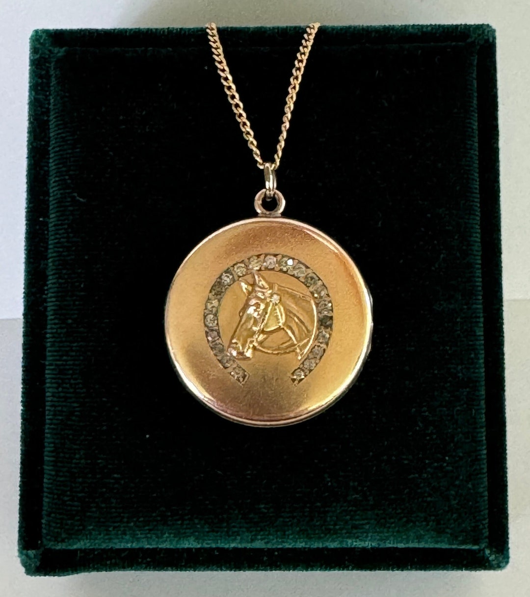 Horse Head Lucky Horse Shoe Gold Filled Locket, Equestrian Locket ...