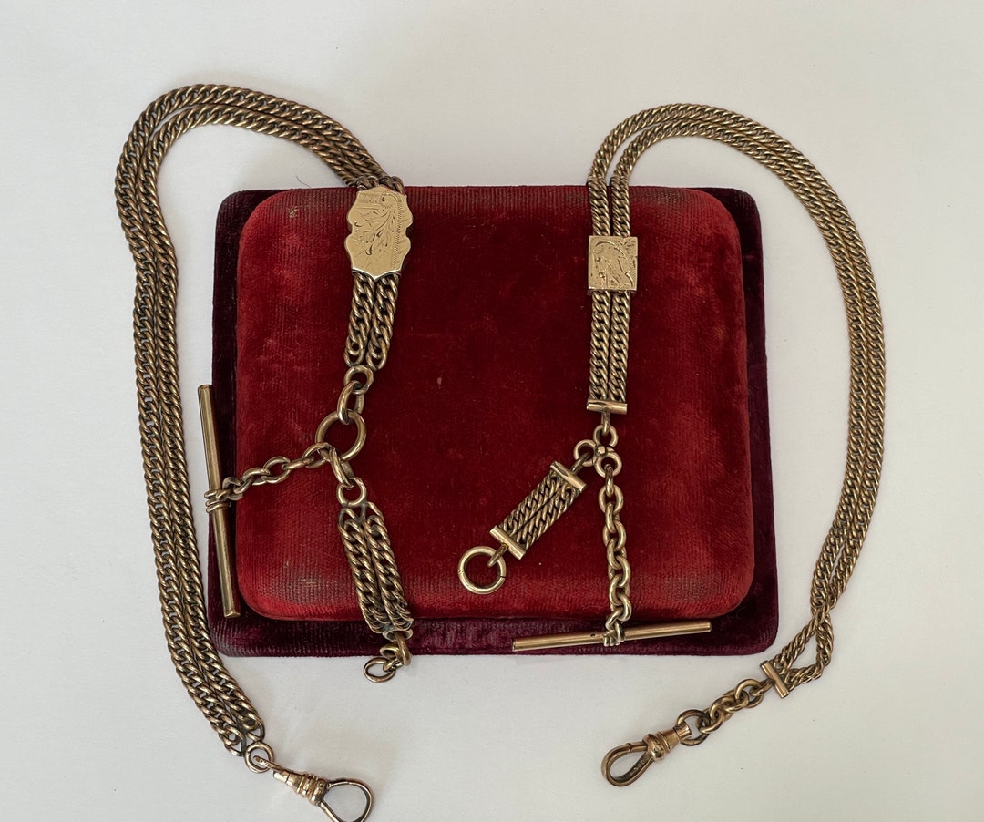 Antique Pocket Watch Slider Charm Double Chain- S&co 10k Gold Filled ...