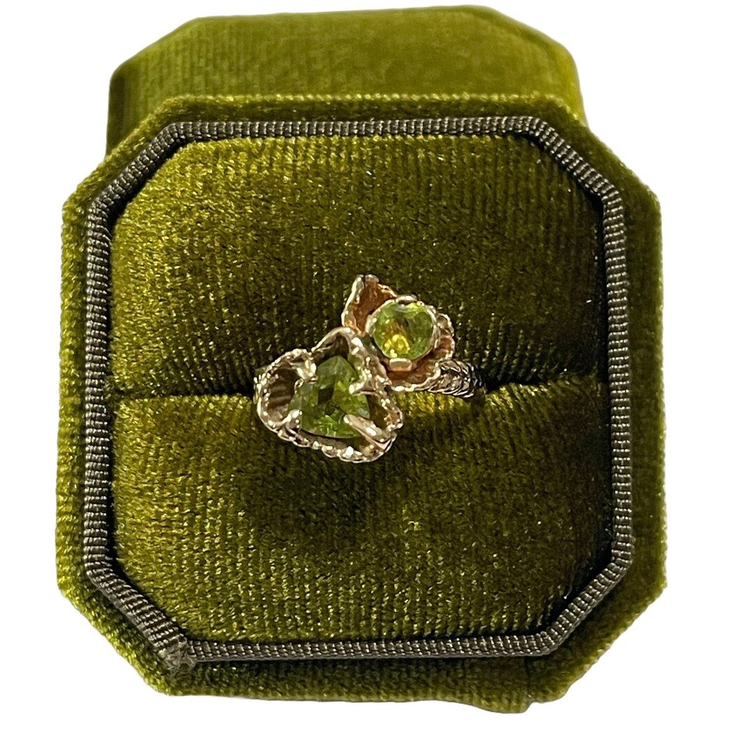 Genuine Peridot Ring 14k Yellow Gold 1.17 Ctw Green Gem Statement Ring ...