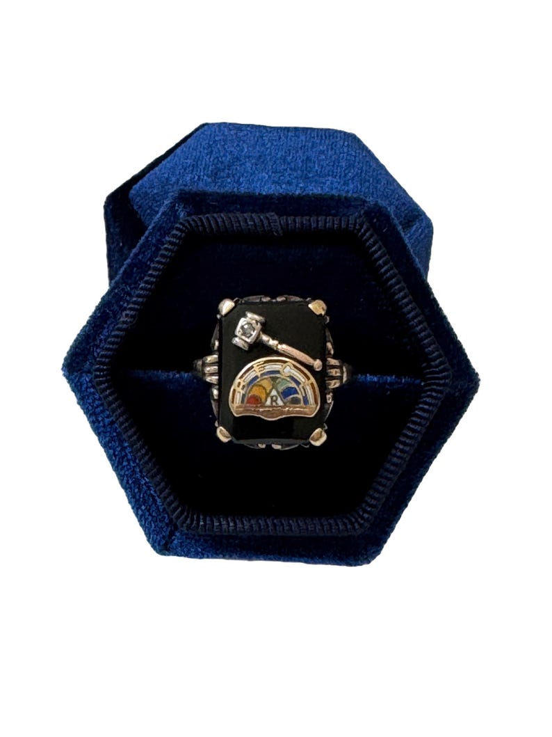 Vintage 10k Gold Rainbow Girls Ring: Black Onyx Diamond Masonic Jewelry ...