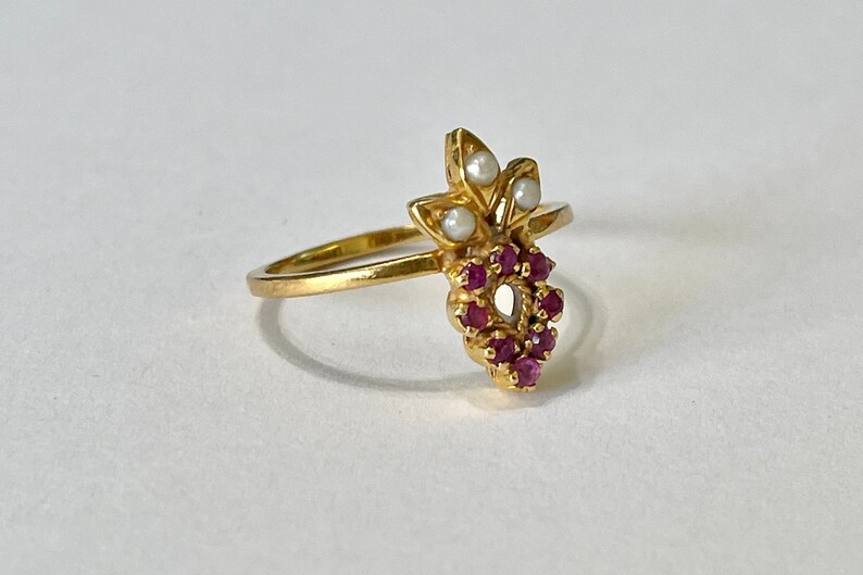 Genuine Ruby and Seed Pearl Strawberry Ring-18k Yellow Gold - Etsy
