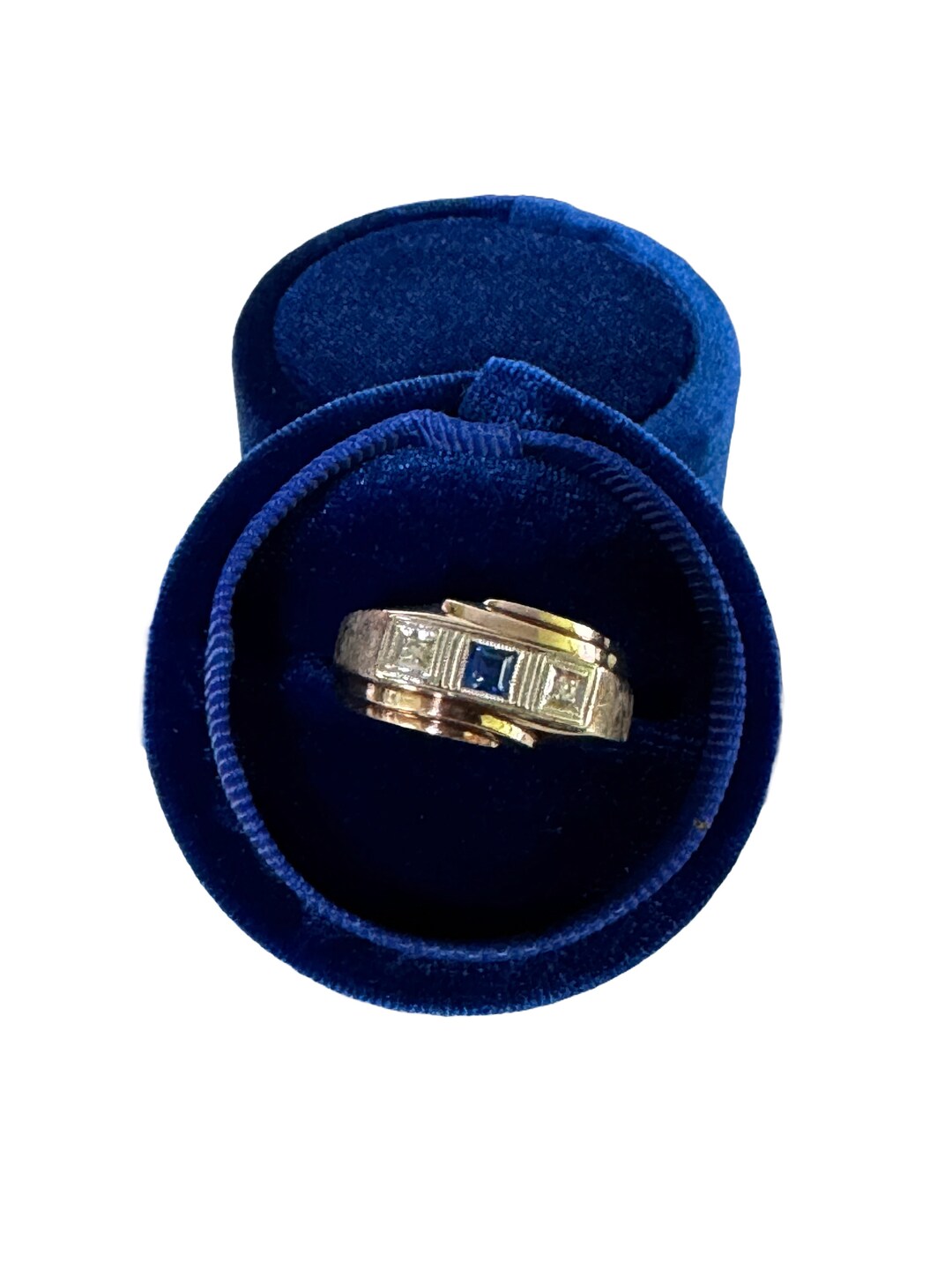 Created Blue Spinel & Diamond Ring - Retro Era 10k Yellow/white Gold ...