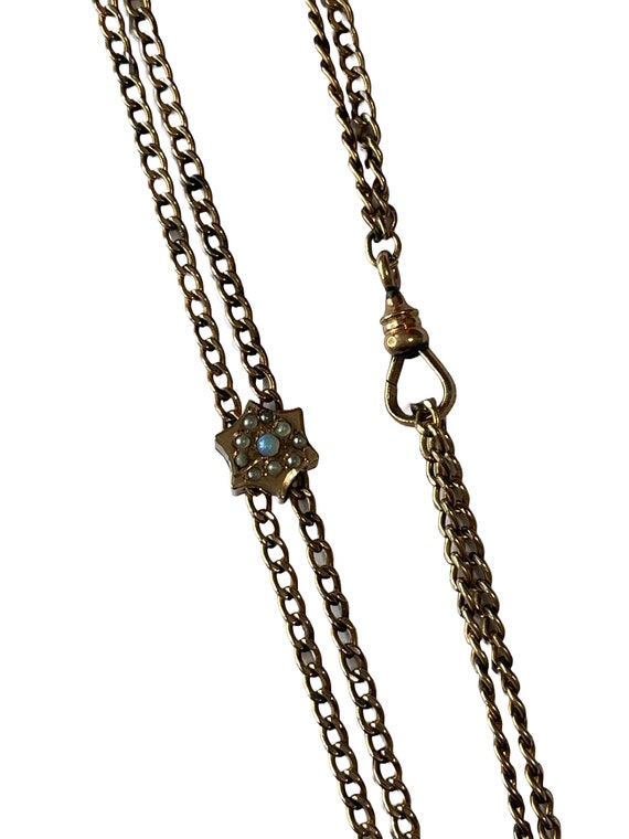 Antique Lorgnette Chain -10k Gold Opal & Seed Pearl 1… - Gem