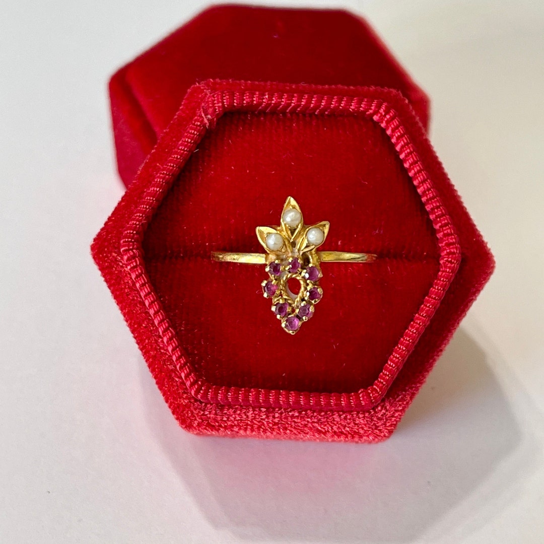 Genuine Ruby and Seed Pearl Strawberry Ring-18k Yellow Gold - Etsy