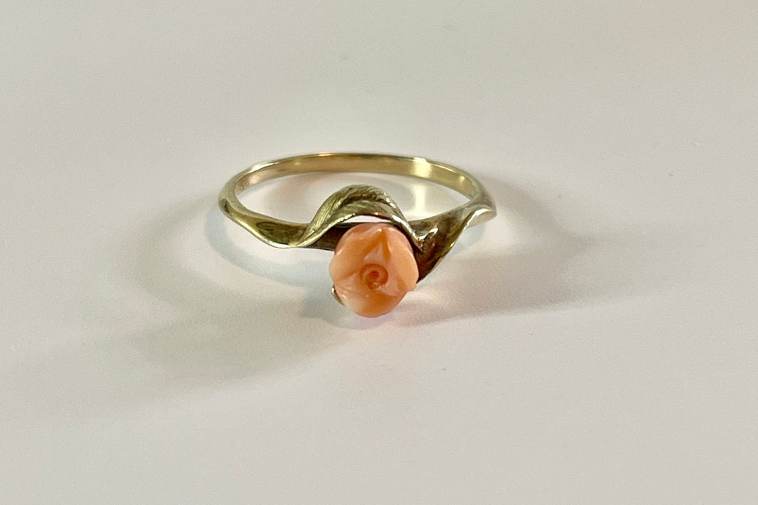 Coral Ring-vintage 10k Yellow Gold Carved Coral Roses Ring Sz 7 - Etsy