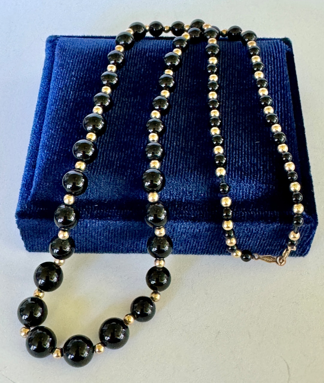 Black Onyx Necklace -14k Yellow Gold Black Beaded Genuine Gemstone ...