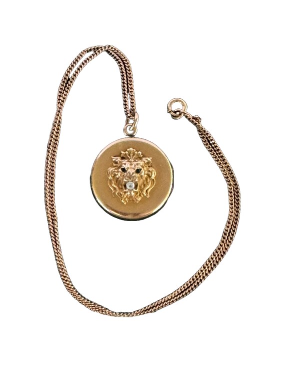 Antique Gold Filled Lion Head Locket Necklace: Art No… - Gem
