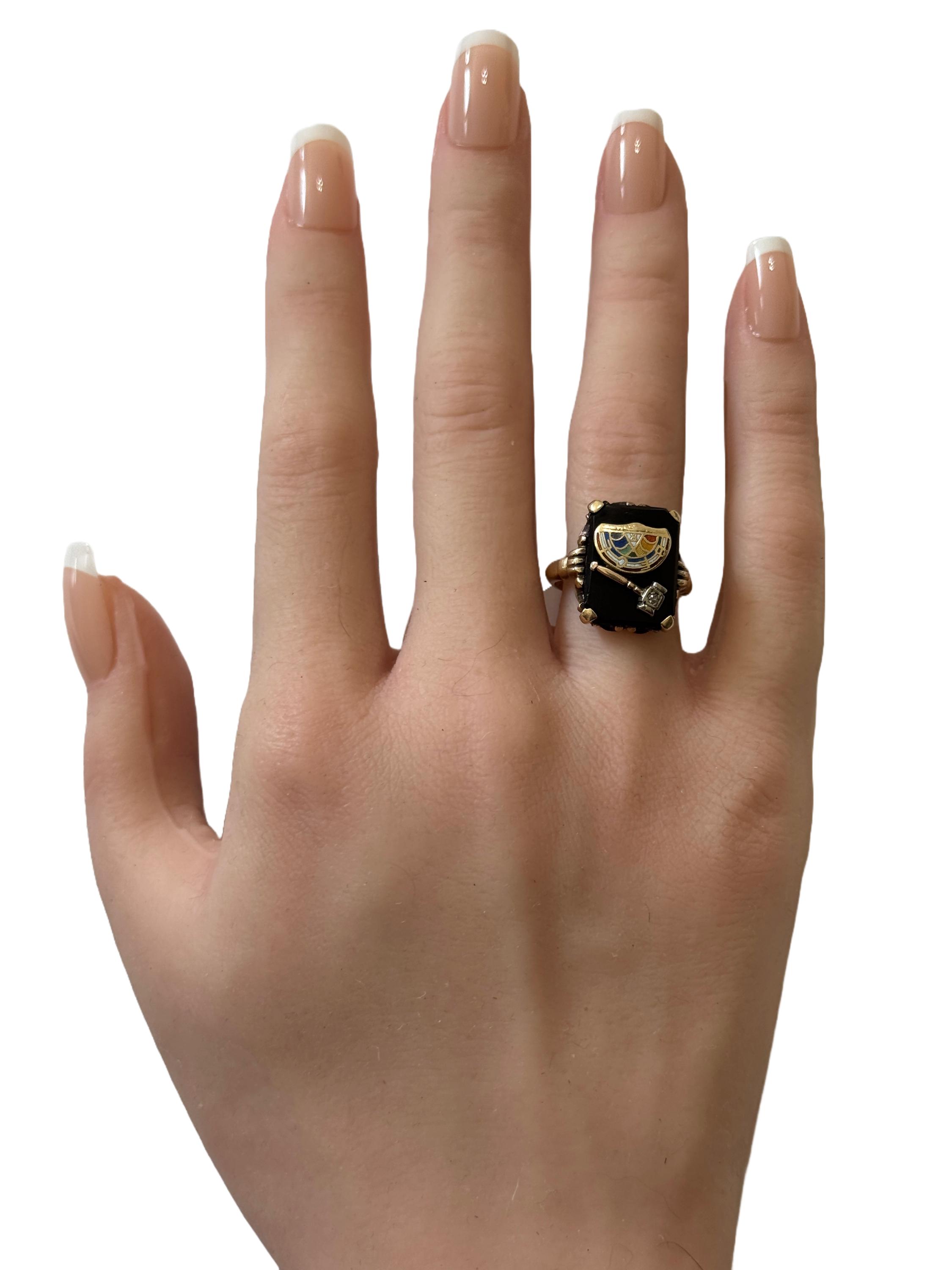 Vintage 10k Gold Rainbow Girls Ring: Black Onyx Diamond Masonic Jewelry ...
