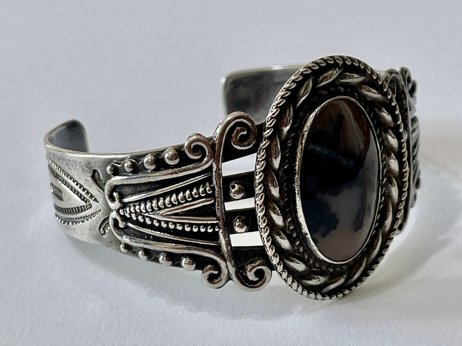 Moss Agate Native American Cuff Bracelet Set in Sterling Silver ...