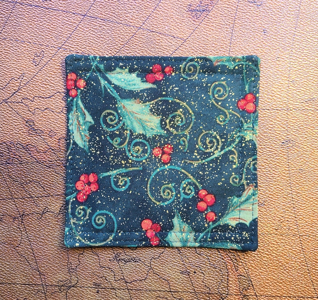 Elegant Holly Berry Coaster Four Pack-festive Tea Coasters-quilted ...