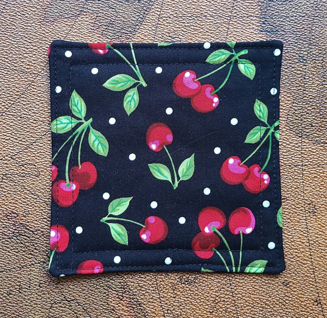 Cherries Coaster Four Pack-cherry Tea Coasters-quilted Cherry Coasters ...
