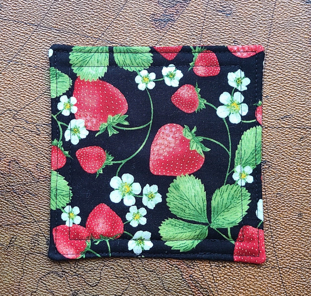 Strawberries Coaster Four Pack-strawberry Tea Coasters-quilted ...