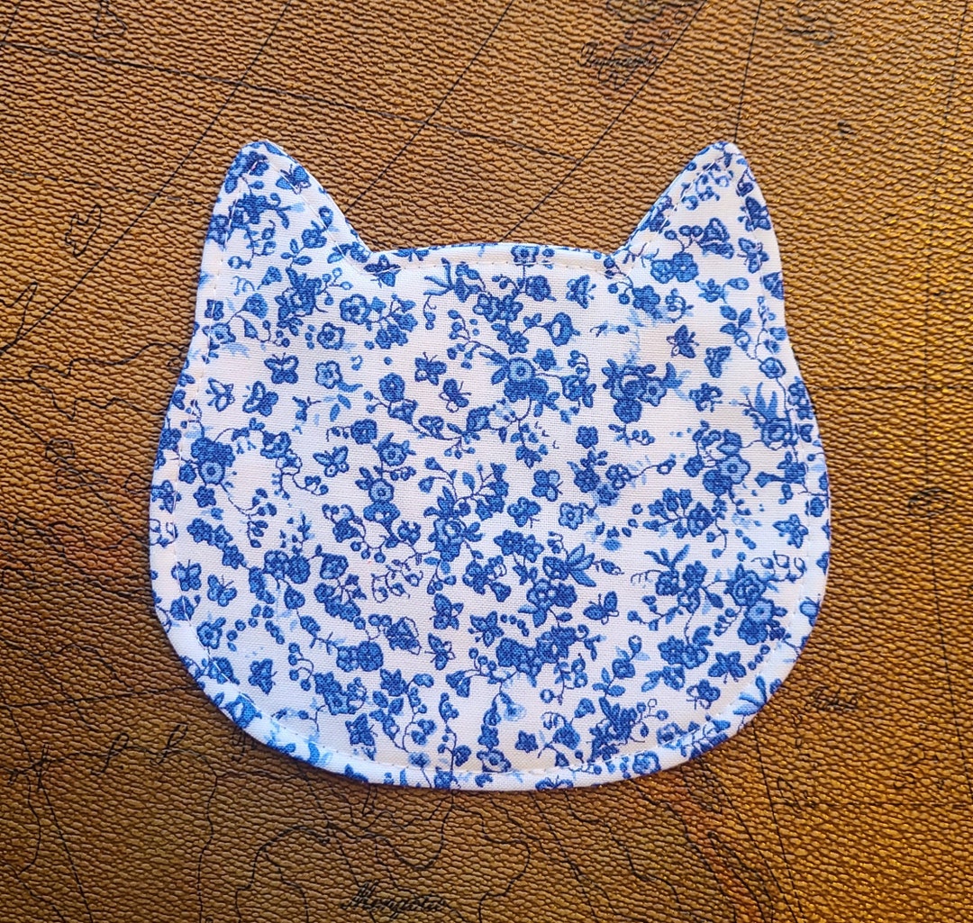 Blue Calico Cat Head Coaster Four Pack-cat Lover Tea Coasters-quilted ...