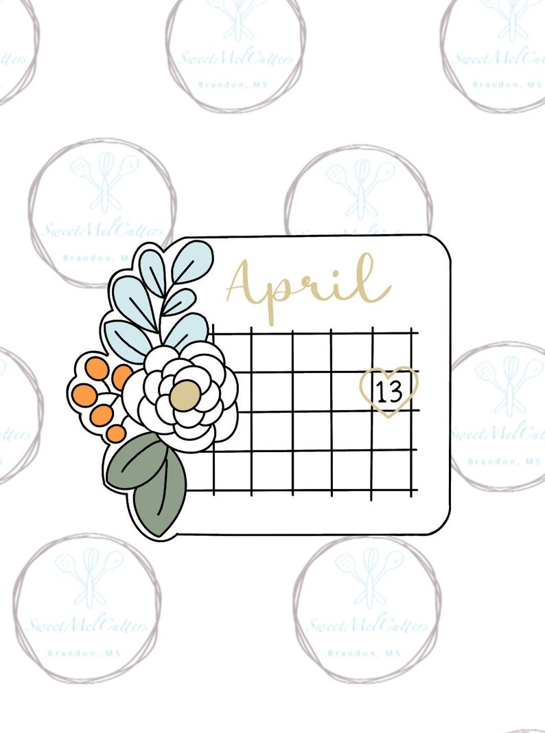 Calendar With Side Floral Cookie Cutter - Etsy